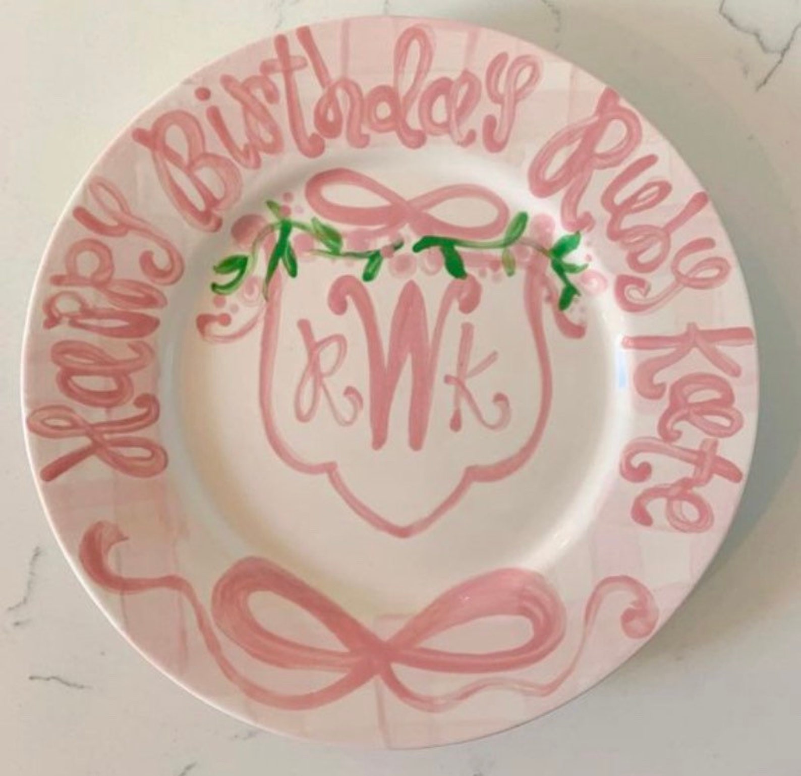 Girls Monogram Preppy Birthday Plate // Gingham Ribbon // - Etsy