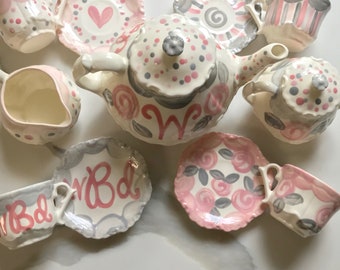 Rosebuds and Bows Little Girls Tea Party China Tea Set | Etsy