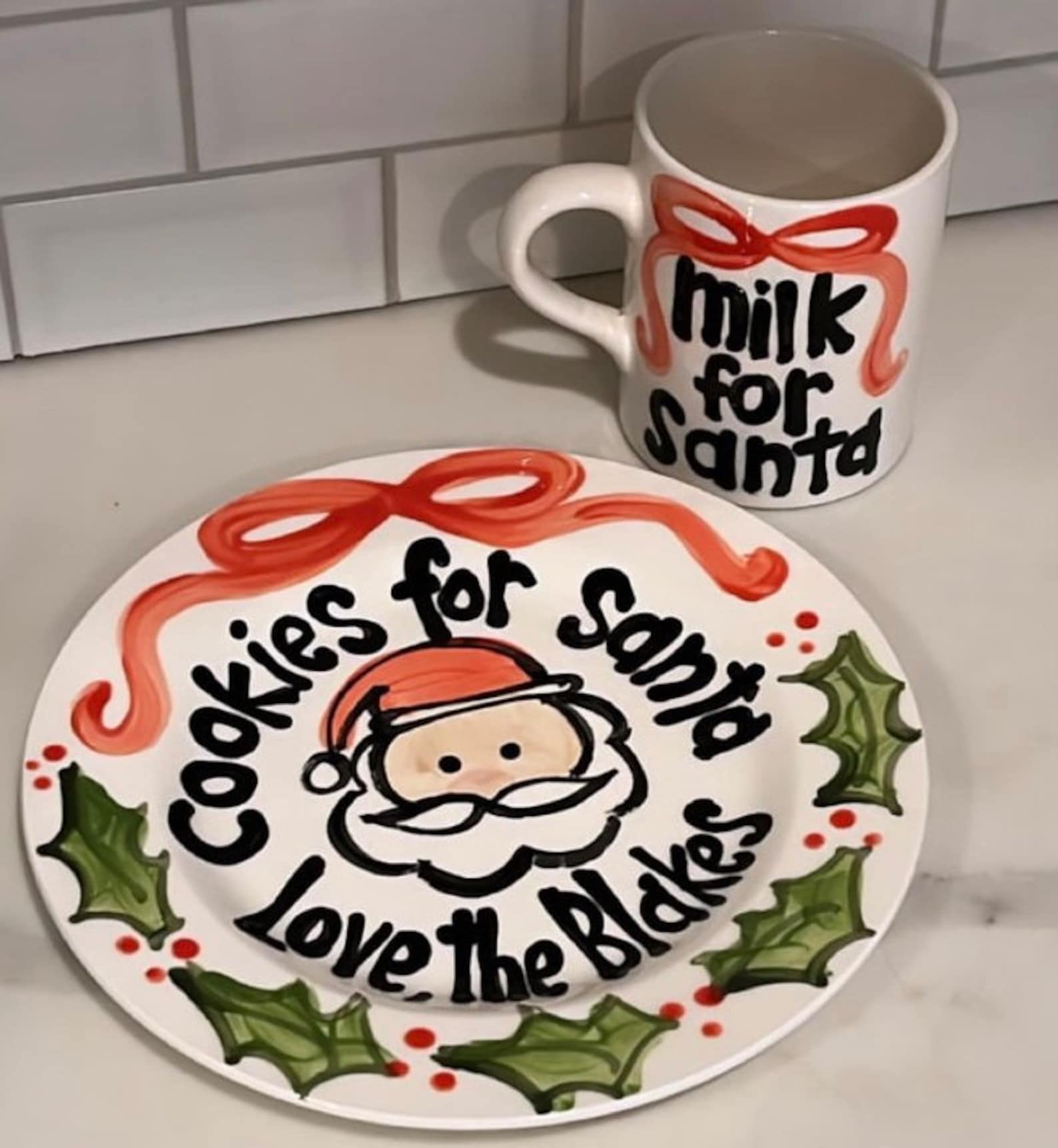 Holly and Ribbon Cookies and Milk for Santa Personalized Plate - Etsy