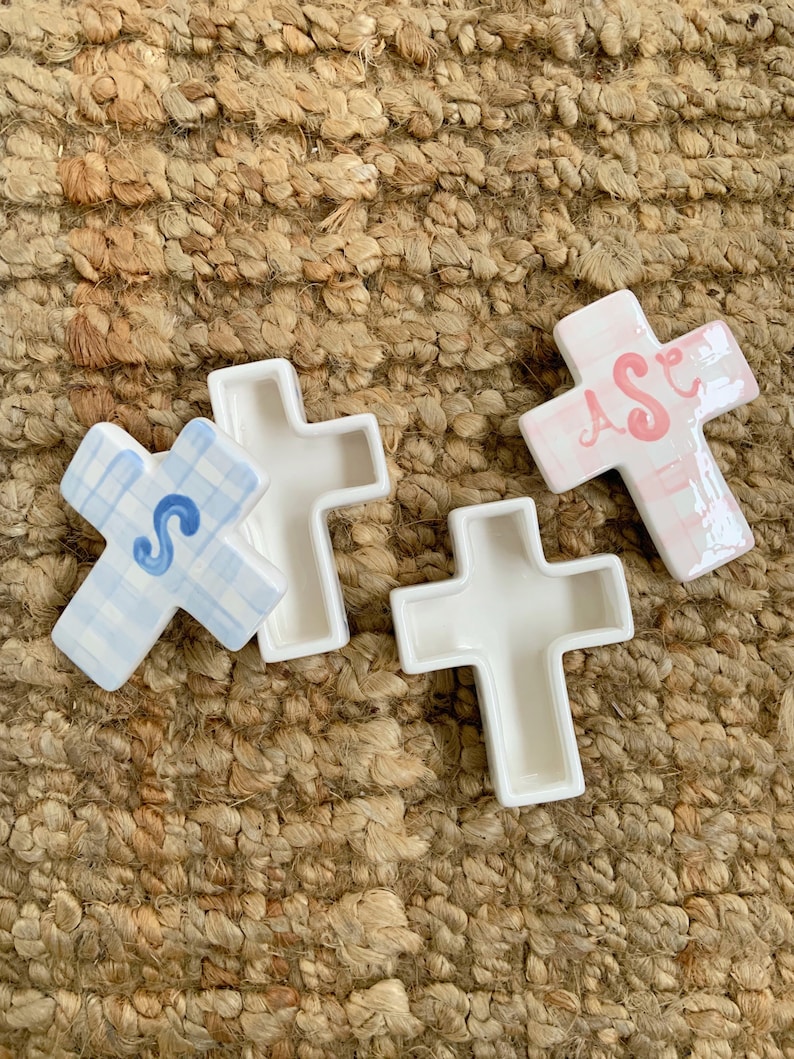 Gingham Monogram Cross Trinket Box // Easter // Nursery // - Etsy