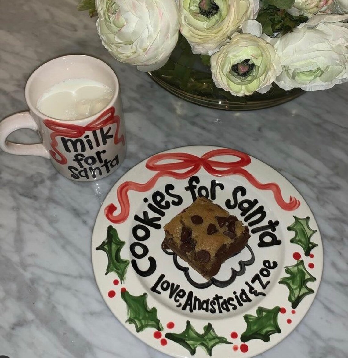 Holly and Ribbon Cookies and Milk for Santa Personalized Plate - Etsy