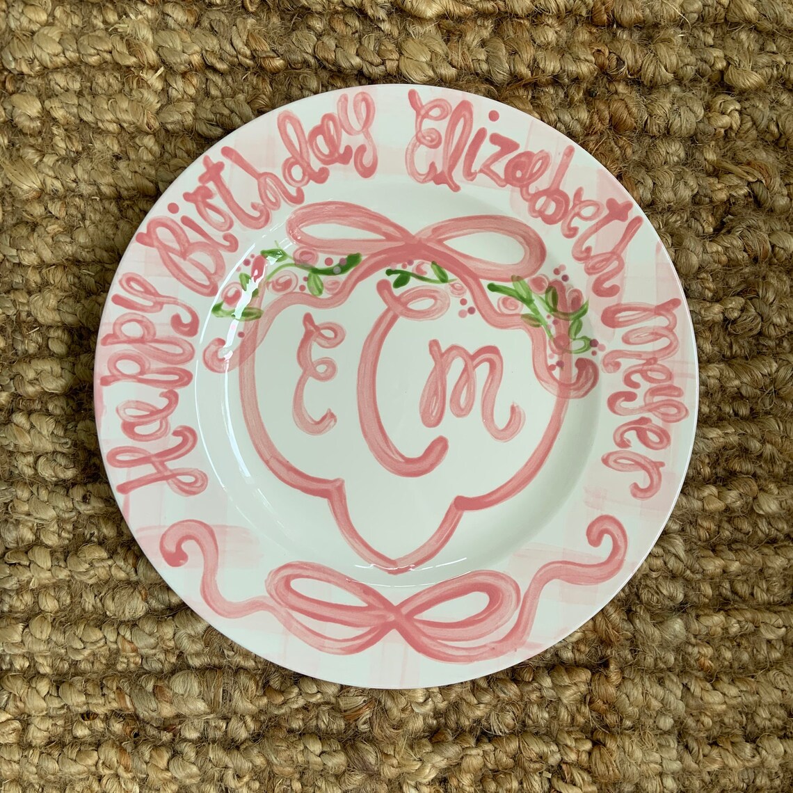 Girls Monogram Preppy Birthday Plate // Gingham Ribbon // - Etsy