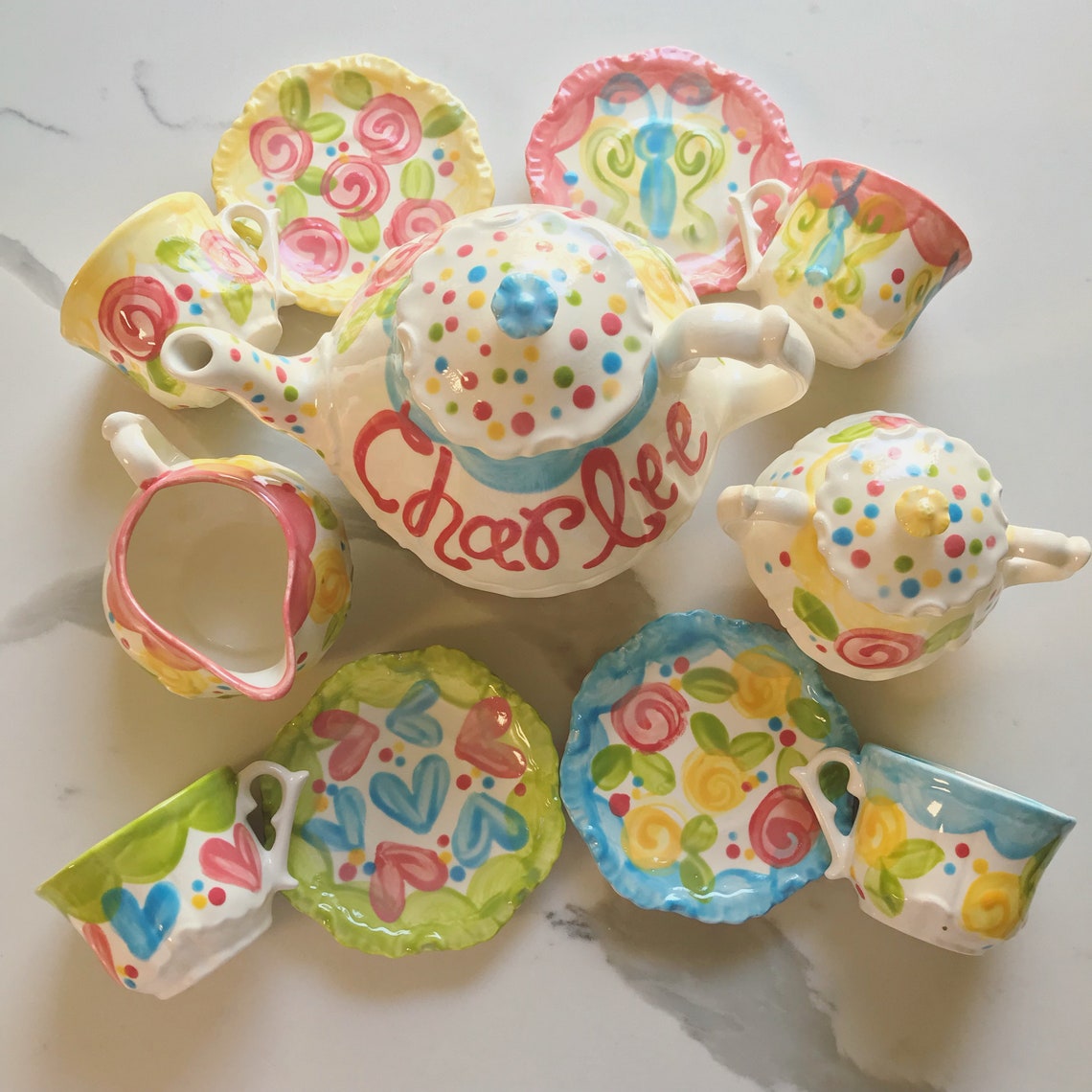 Girls Personalized Tea Set // Whimsical Mix-n-match - Etsy