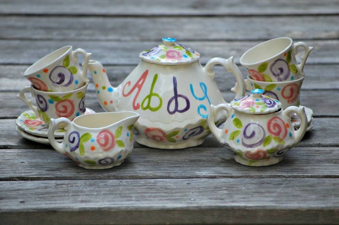 Colorful Flowers Tea Set -- Personalized Little Girl's Tea Set ...