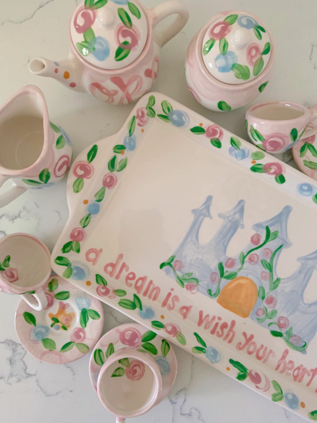 Little Girls Personalized Princess Tea Set With Tray // Castle and ...