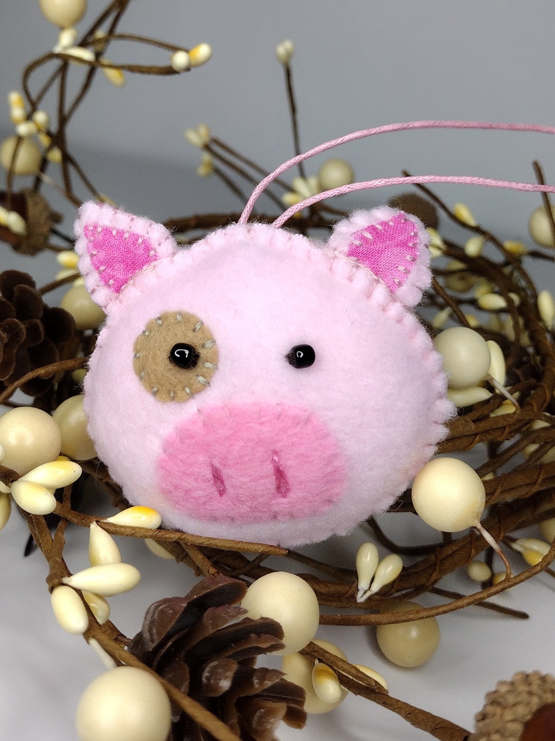 Light Pink Pig Ornament With Black Eyes - Etsy