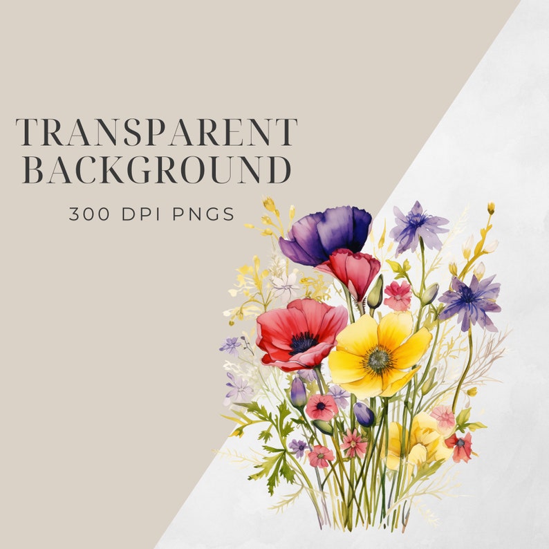 Watercolour Wildflower Clip Art Pack - 300 DPI PNG Files for Stationery ...