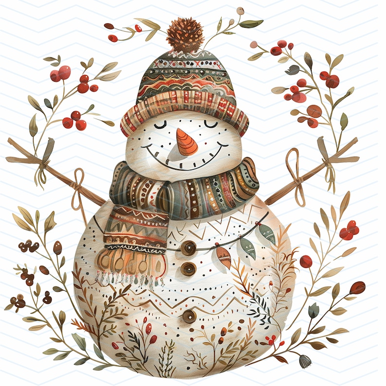 Boho Christmas Clipart Pack, Watercolour, Junk Journal Art, Invitations ...