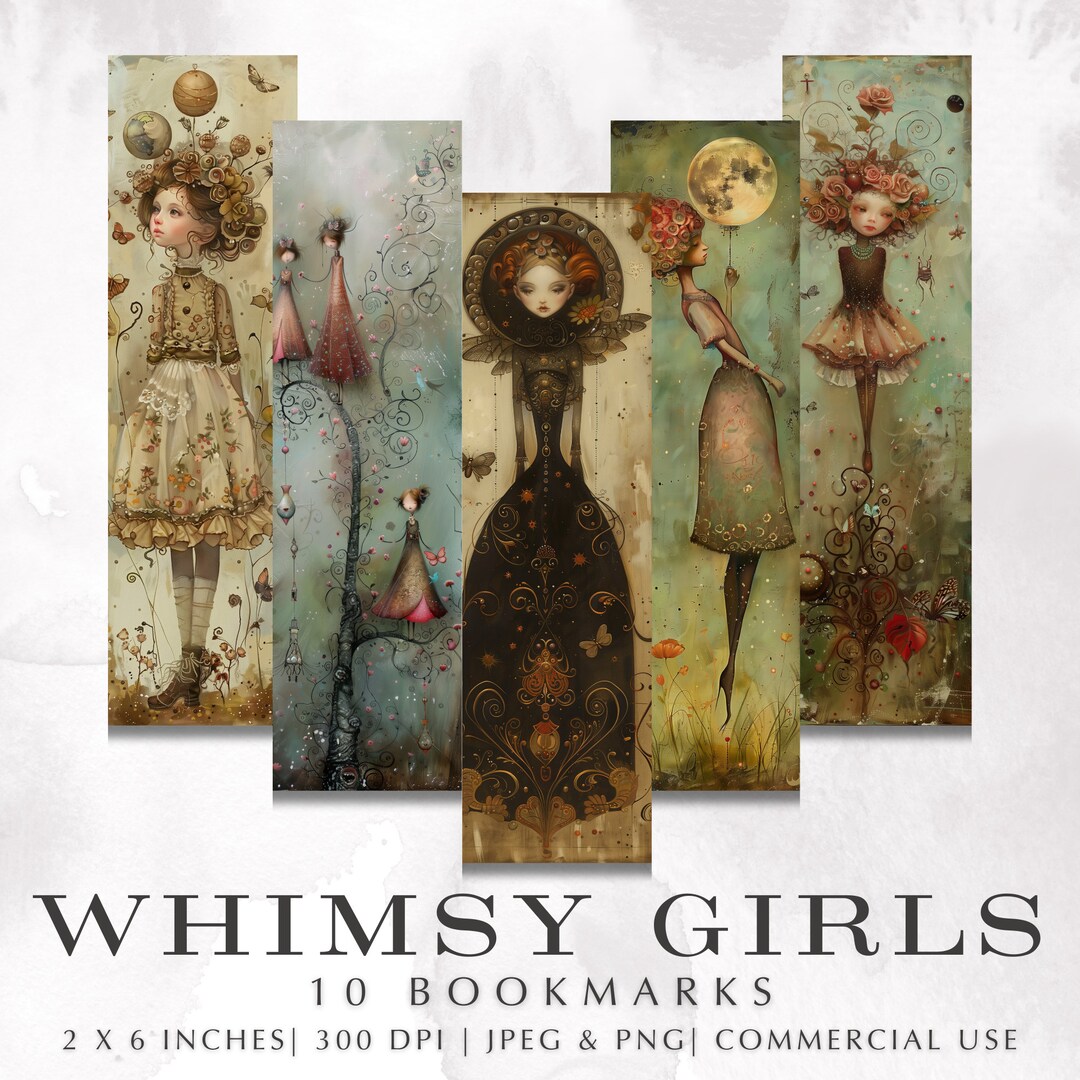 Printable Bookmark, Whimsy Girls, Fantasy, Digital Download, Sublimate ...