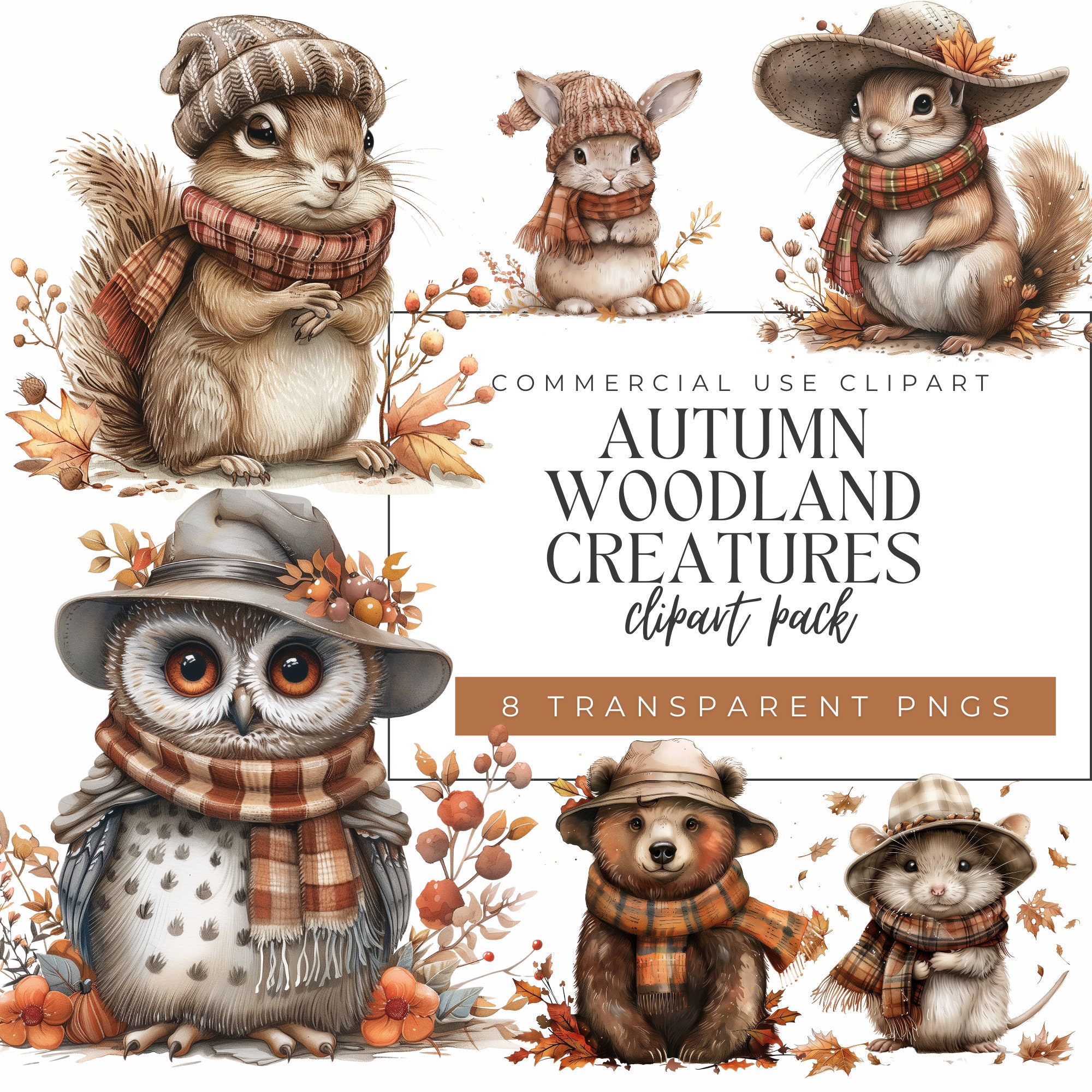 Autumn Woodland Creatures Clipart Pack, Watercolour, Junk Journal Art ...