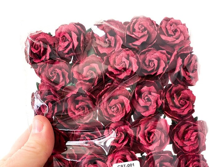 50 Small Wild Roses Mulberry Paper in Maroon, Wine Red Red Paper ...