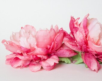 Peony Bombshell in Two Tone Pink 7 inches Silk Flowers