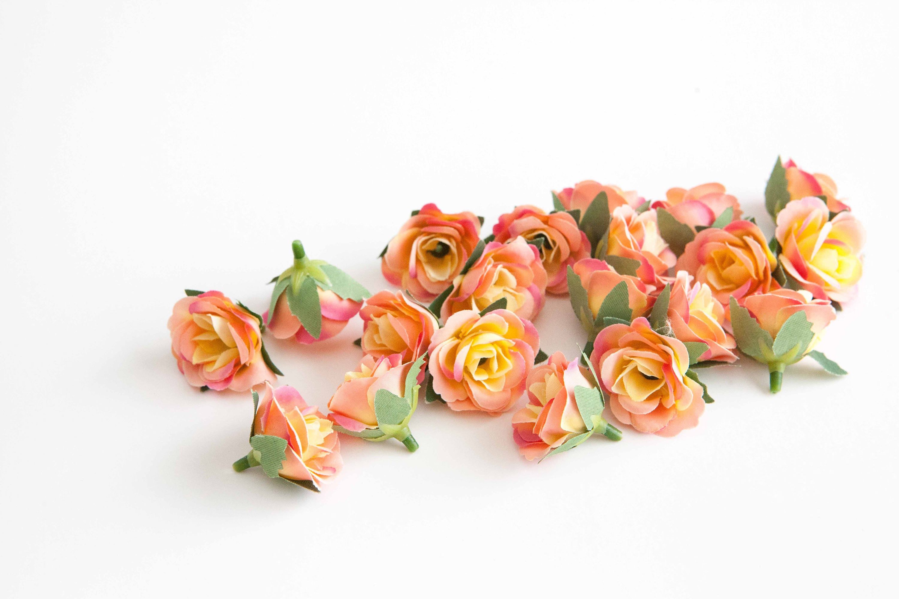 30 Mini Roses in Pink and Yellow SMALL Artificial Roses see - Etsy