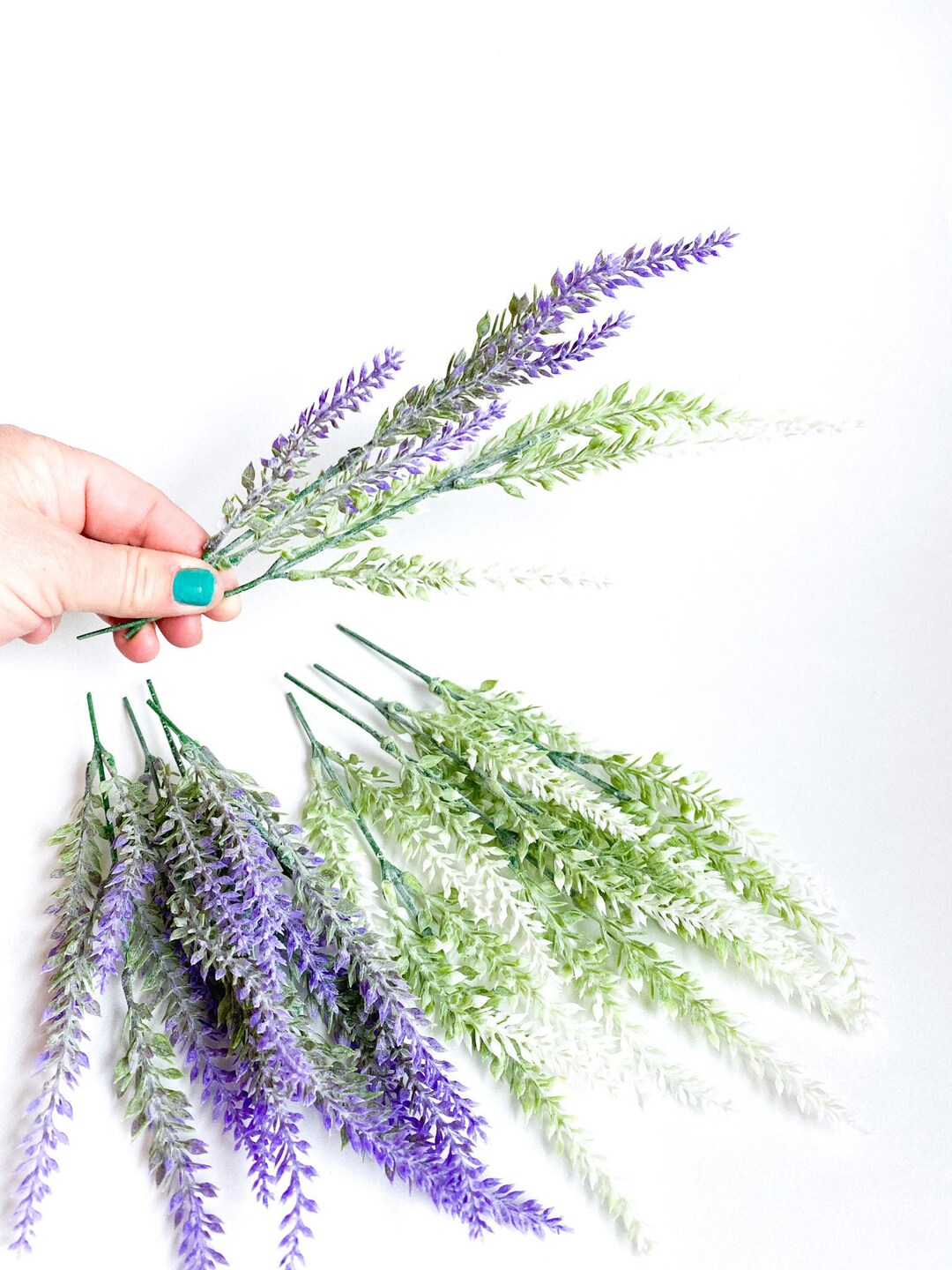 Faux Lavender 5 Frosted Artificial Lavender Stems in Purple OR White ...