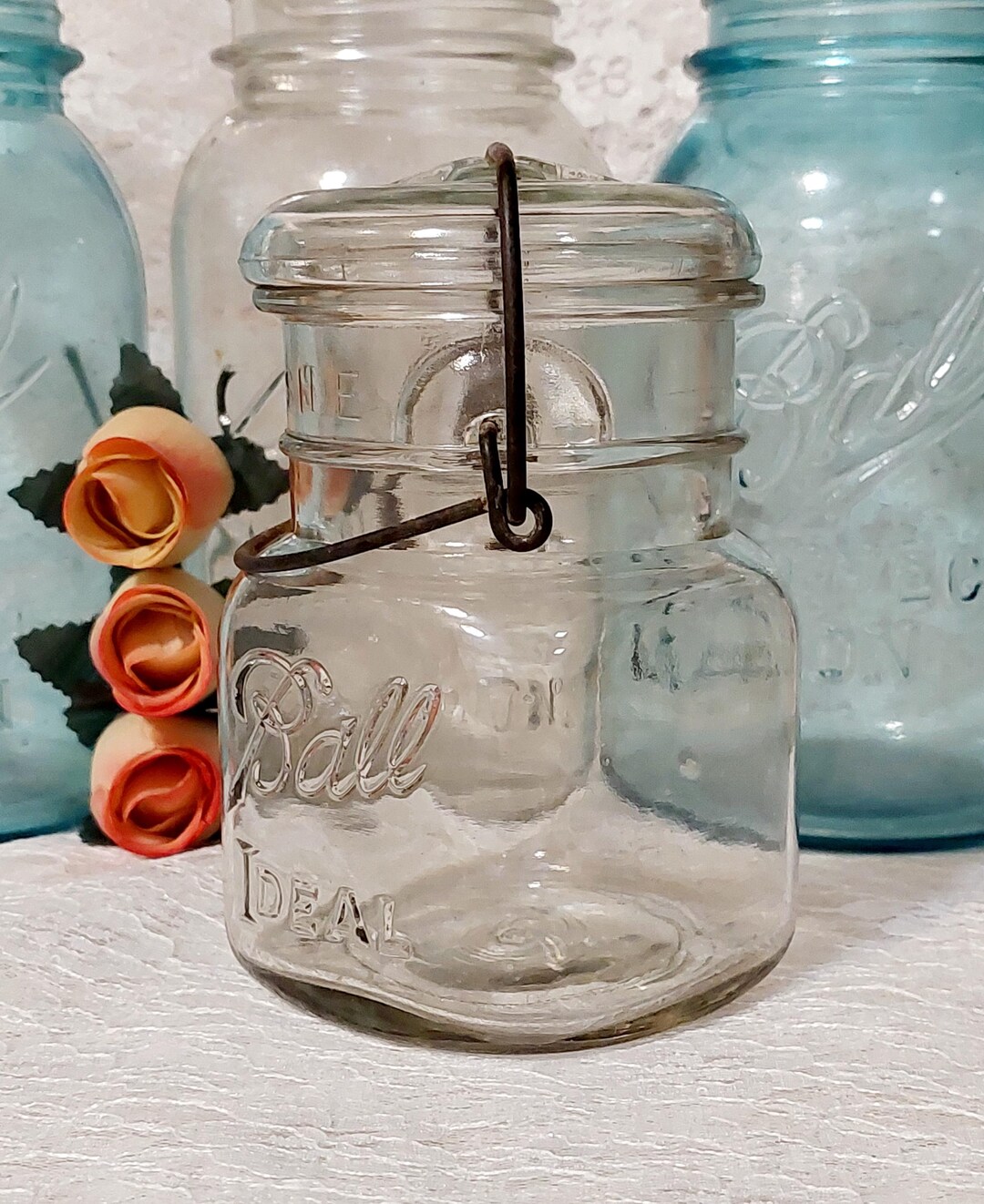 Vintage Square Pint Ball Jar: Bale Wire Clamp Lid, Homestead Farmhouse ...