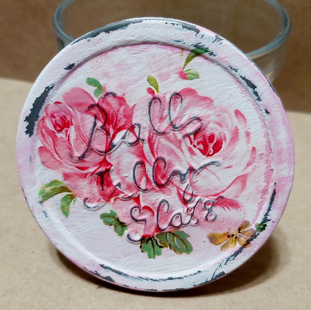 Shabby Pink Cabbage Rose Cottage Chic Upcycled Vintage Ball Jelly Glass ...