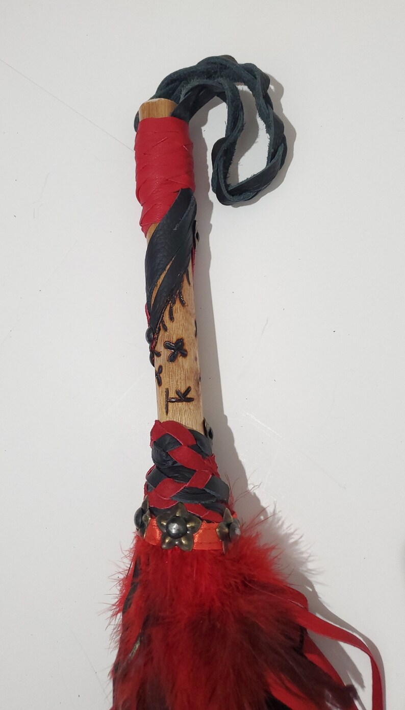 Leather Flogger With 2-tone Red buckskin and Black Falls and Wood ...