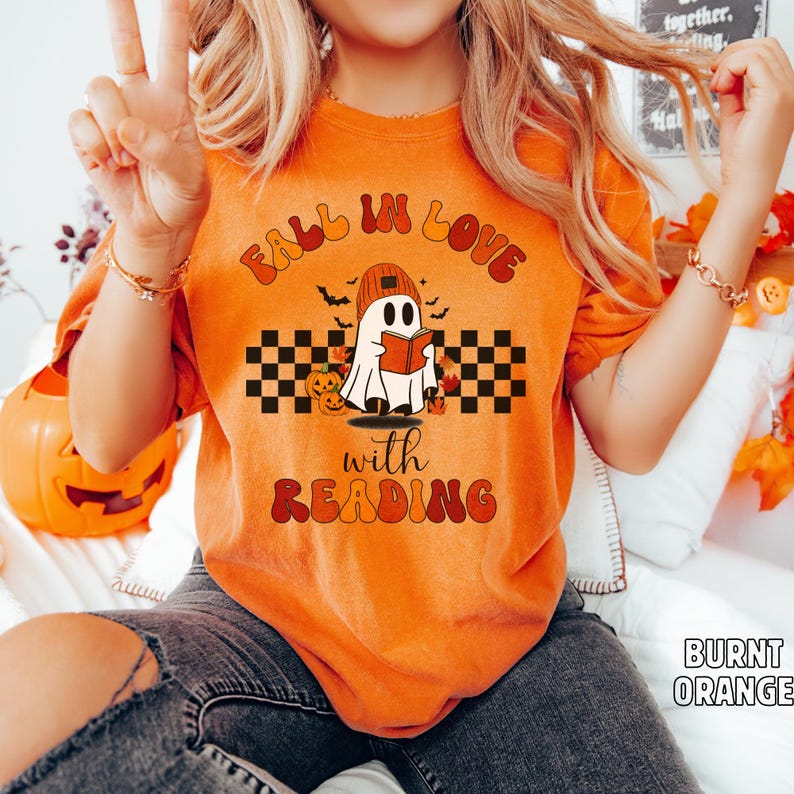 Fall in Love With Reading, Comfort Colors Fall Shirt for Women, Book ...
