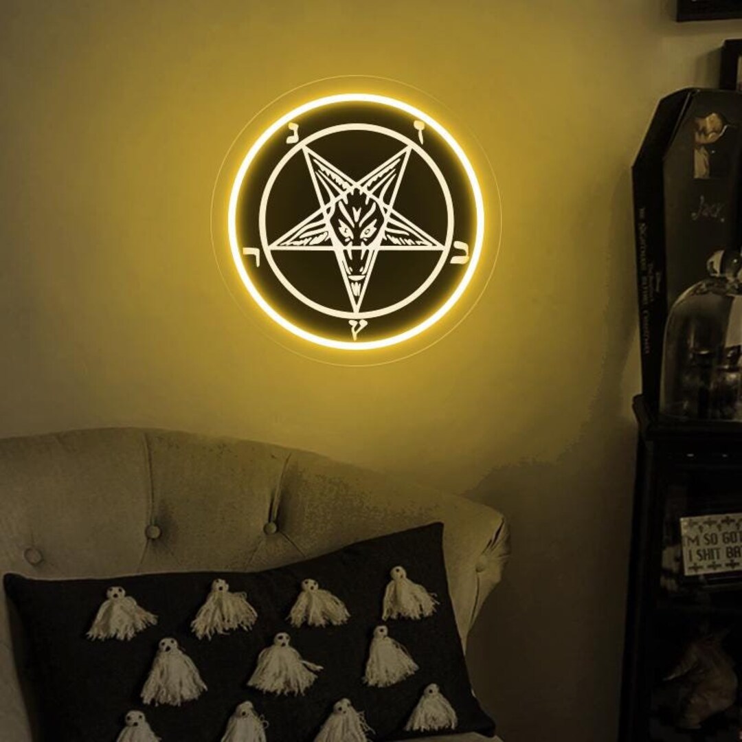 Pentagram Baphomet Goat Head Neon Sign,pagan Lucifer Satan Wall Decor ...