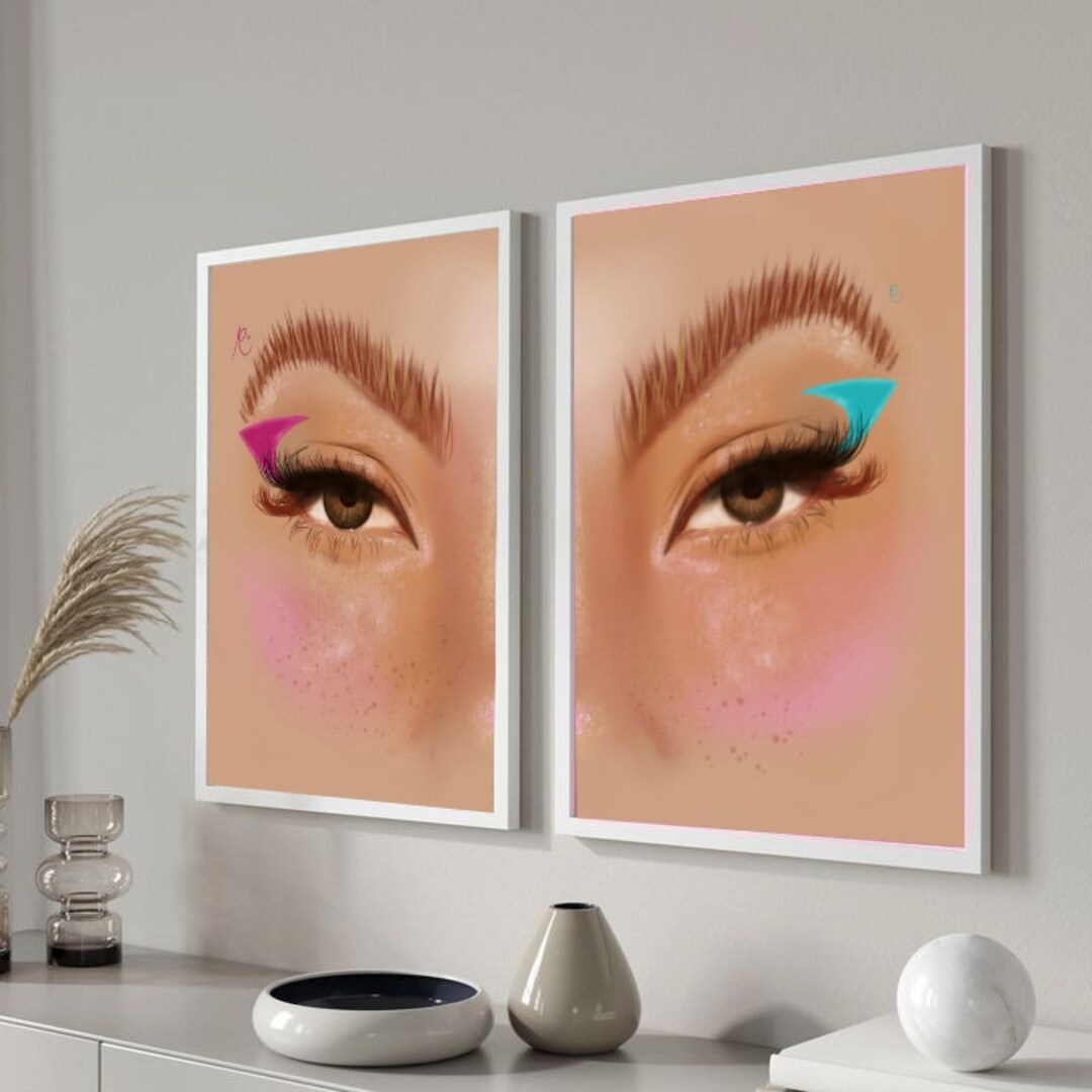 Handmade Art Print of Unique Eyes One Eye With Pink Makeup and One Eye ...