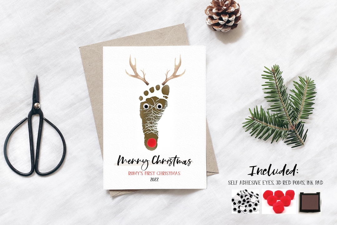 Personalised Reindeer Footprint Card Baby First Christmas / Child's ...