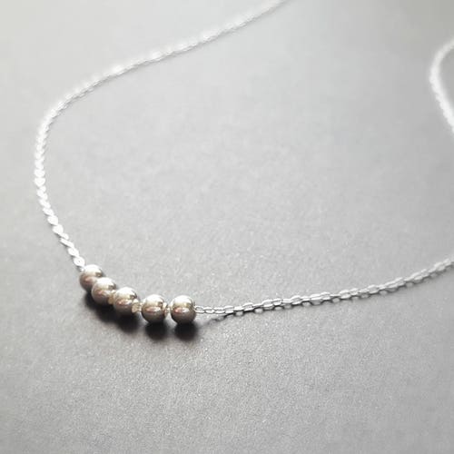 Simple Tiny Sterling Silver Necklace With 5 Small Beads - Etsy