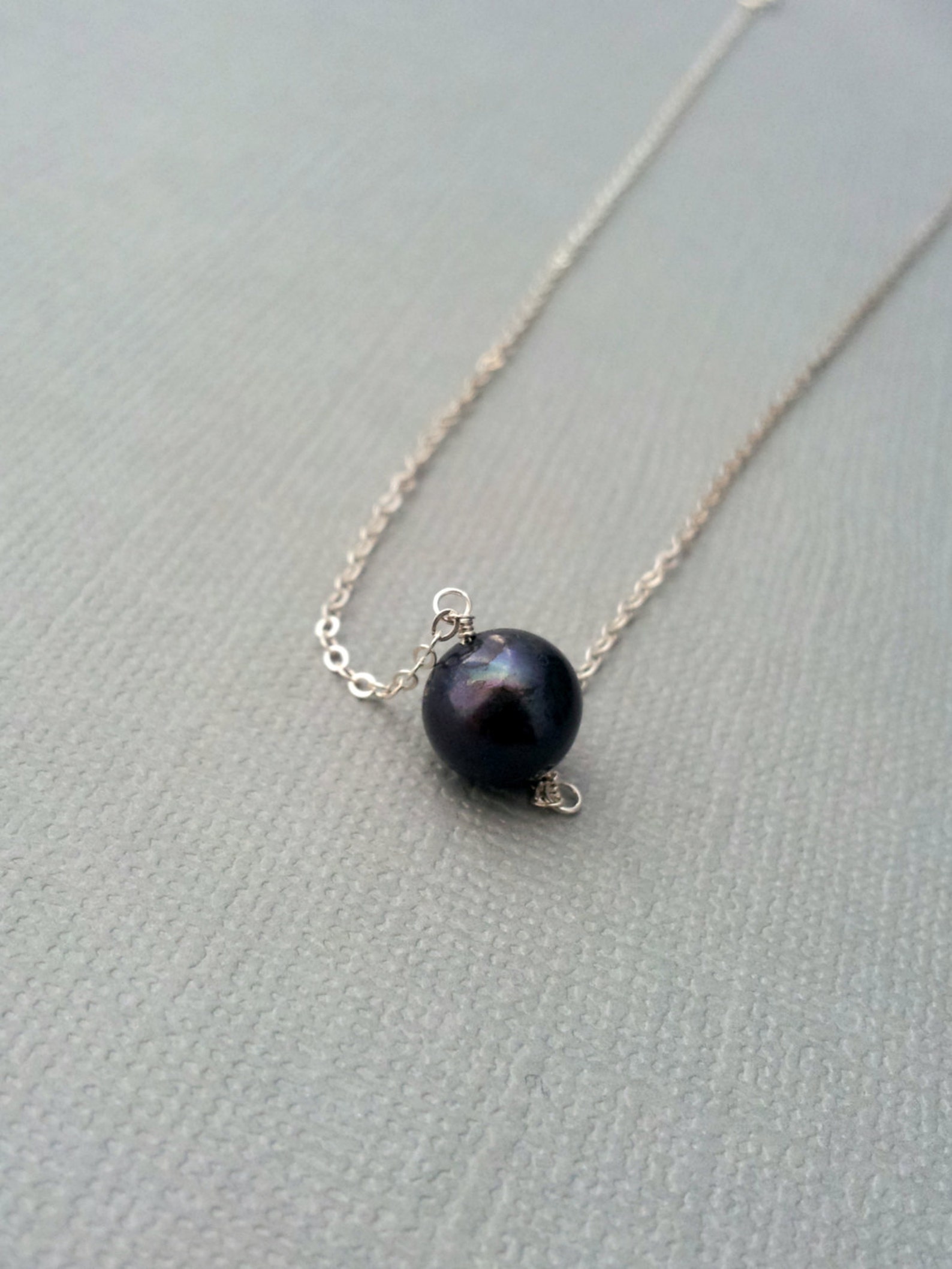 Simple, Single Black Pearl, Sterling Silver Necklace - Etsy