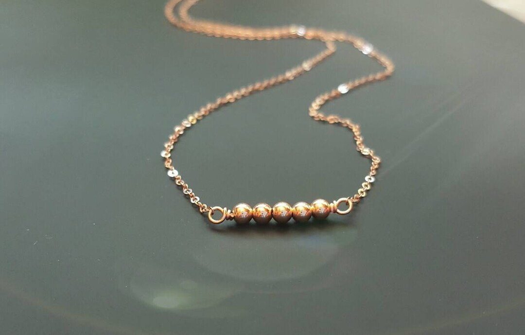 Simple, Tiny, Rose Gold Filled Necklace With Five Small Beads ...