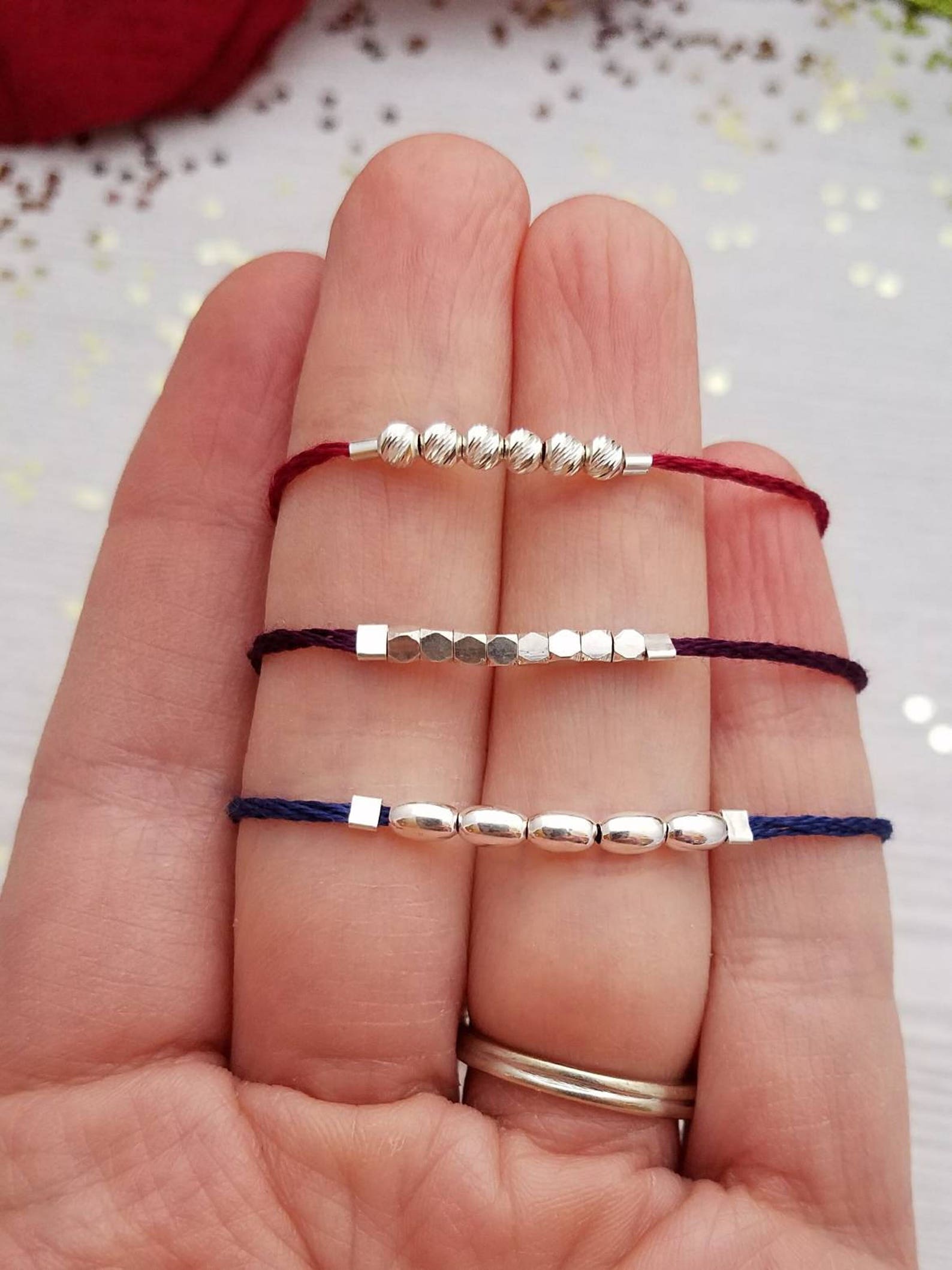 Stacking String Bracelet With Sterling Silver Beads and - Etsy