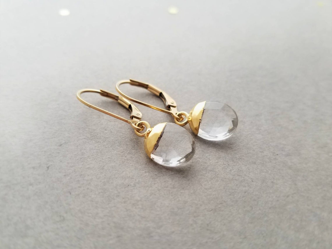 14k Gold Filled Earrings With Gold Plated Crystal Quartz Drops ...
