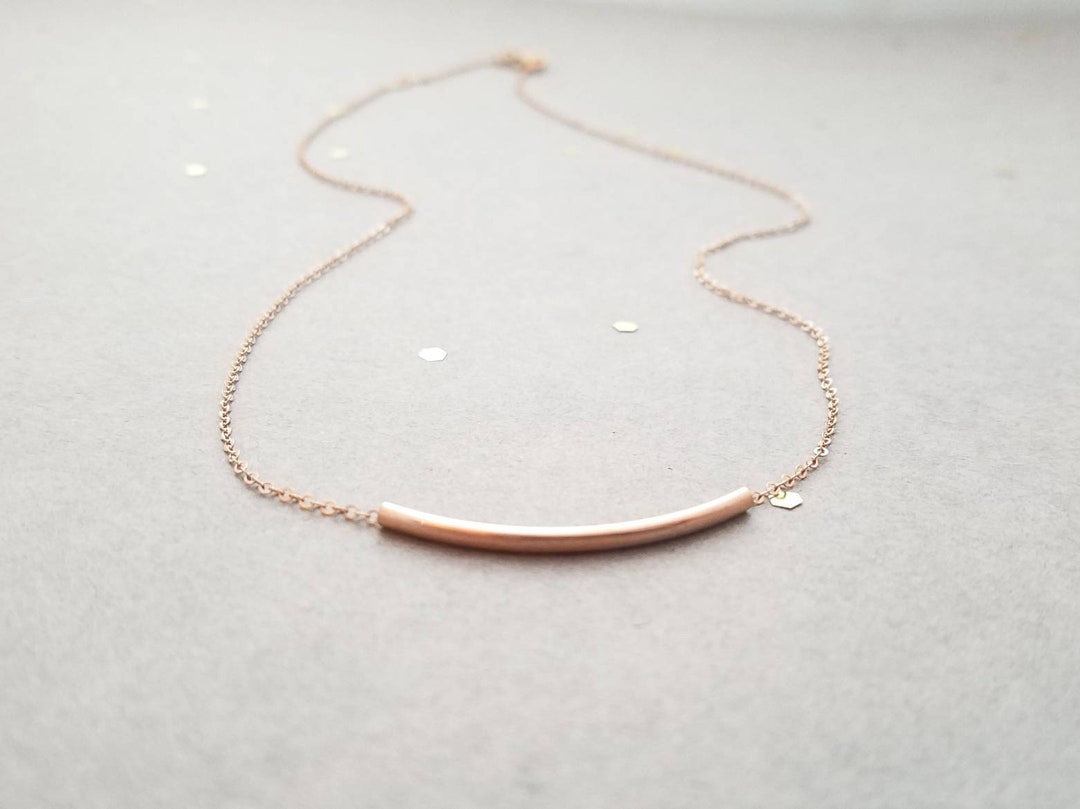 Rose Gold Neckalce With Rose Gold Tube Bead - Rose Gold Filled ...
