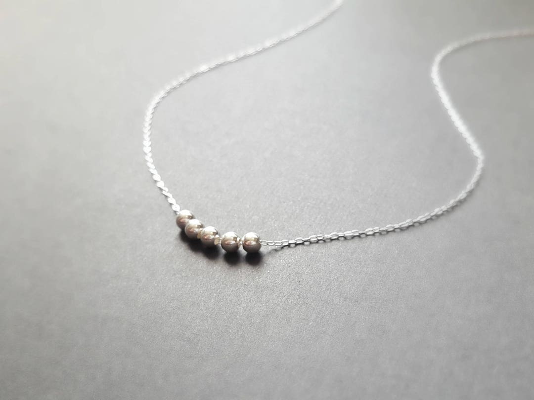Simple, Tiny, Sterling Silver Necklace With 5 Small Beads - Etsy