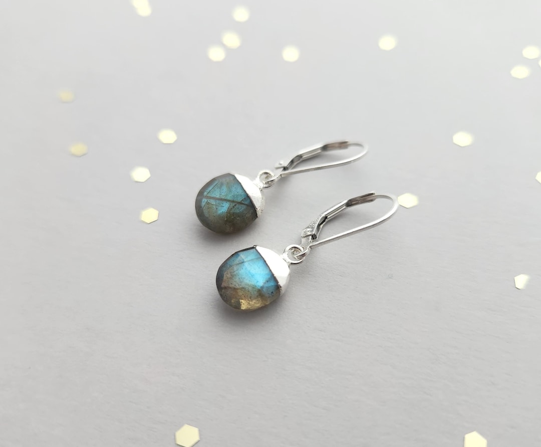 Labradorite Drop Earrings: Sterling Silver or Gold Filled Leverback - Etsy