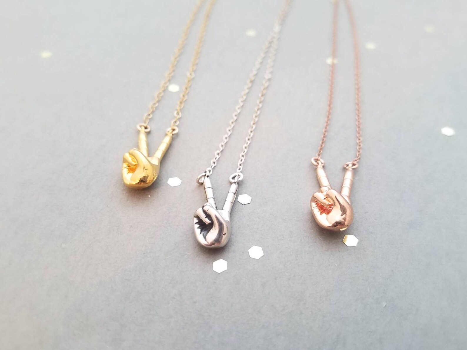 Sterling Silver Peace Sign Hand Necklace - Etsy