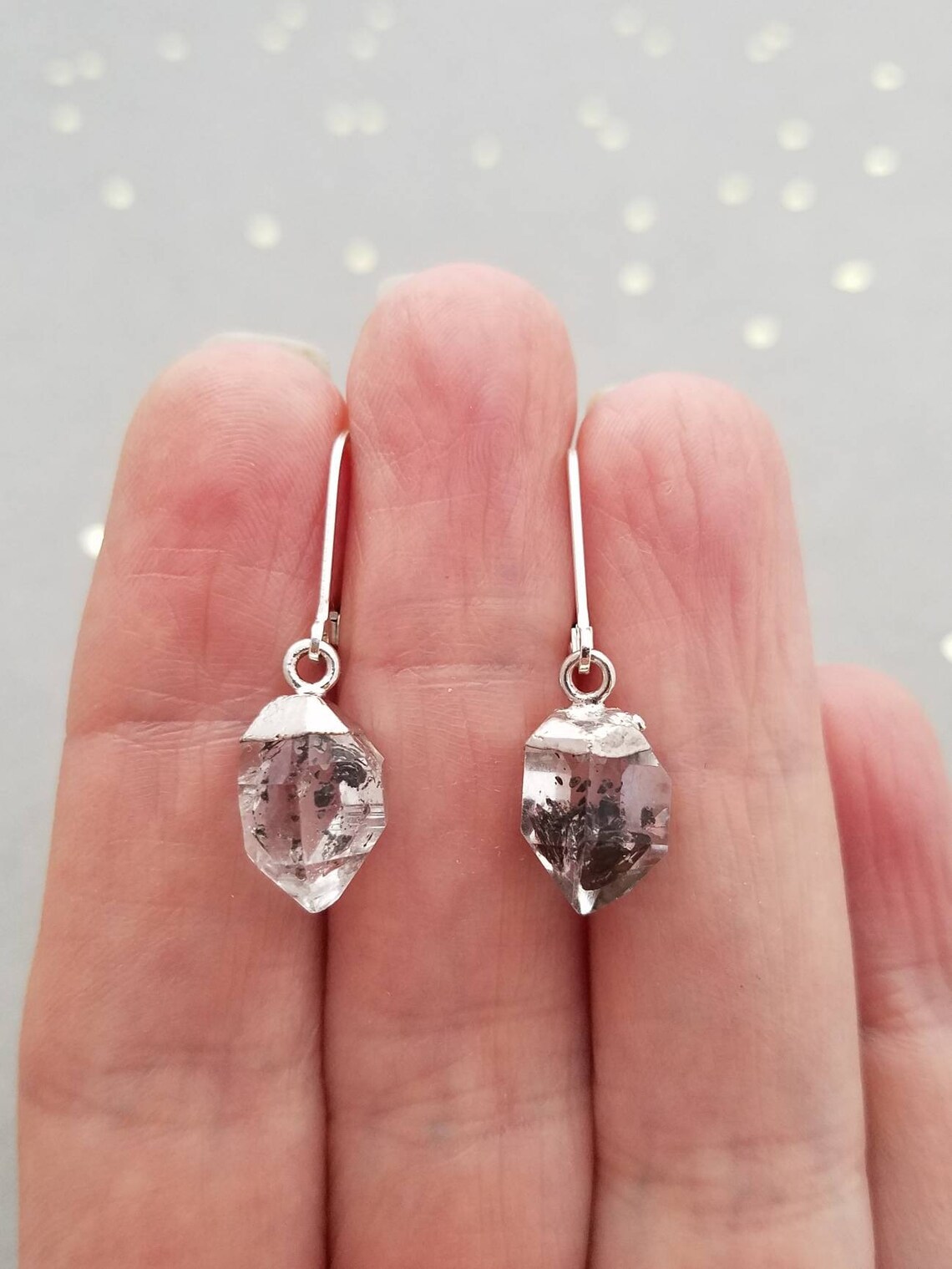 Sterling silver earrings with silver plated herkimer diamond | Etsy
