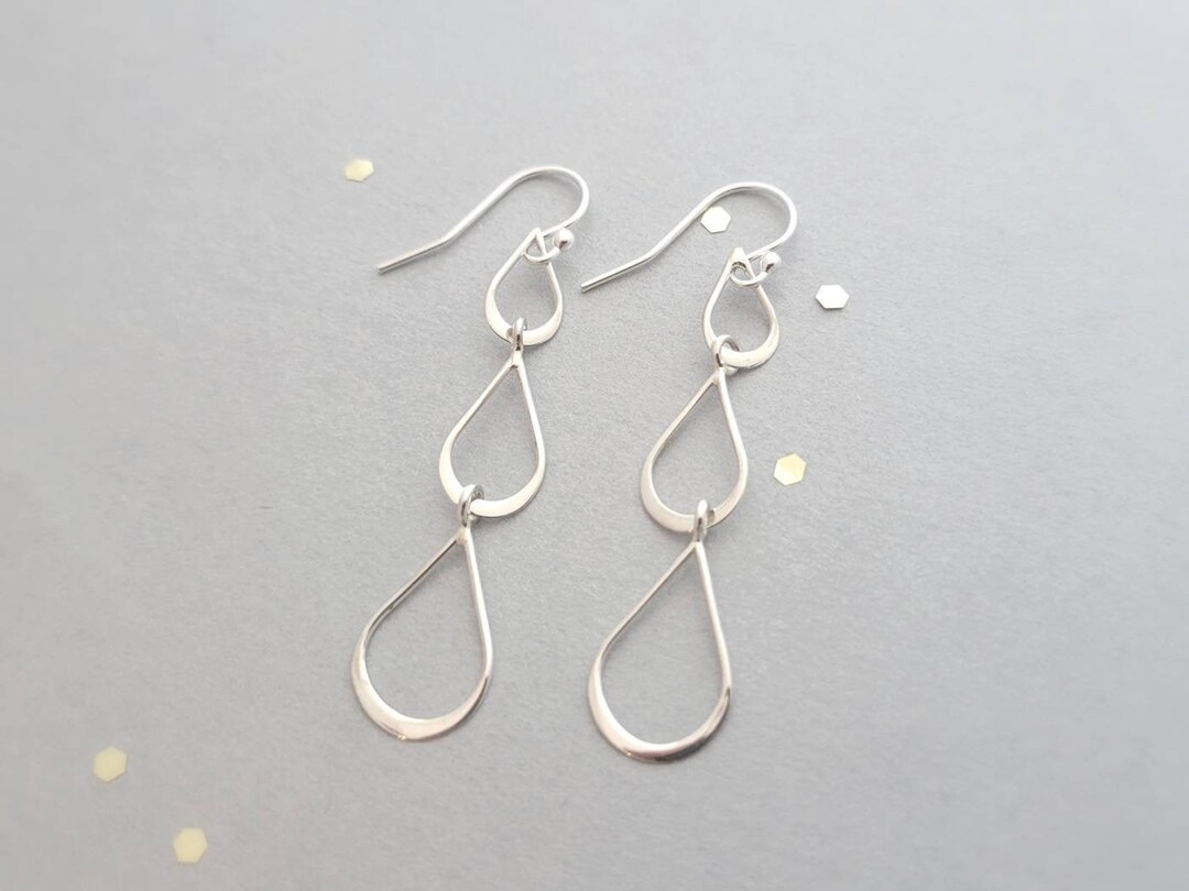 Sterling Silver Raindrop Earrings - 3 Open Teardrops - Lightweight ...