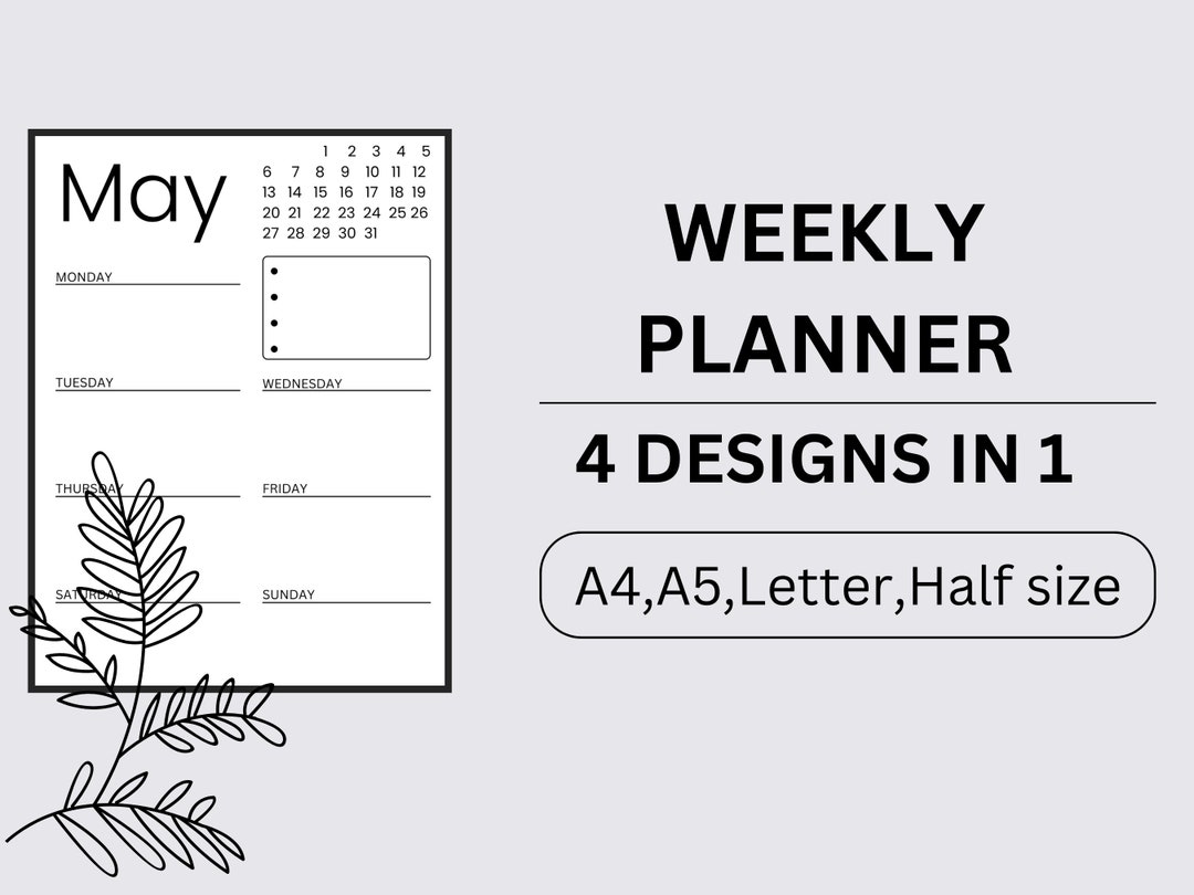 May Weekly Planner Printable 4 in 1 Printable Weekly Task List PDF, A5 ...