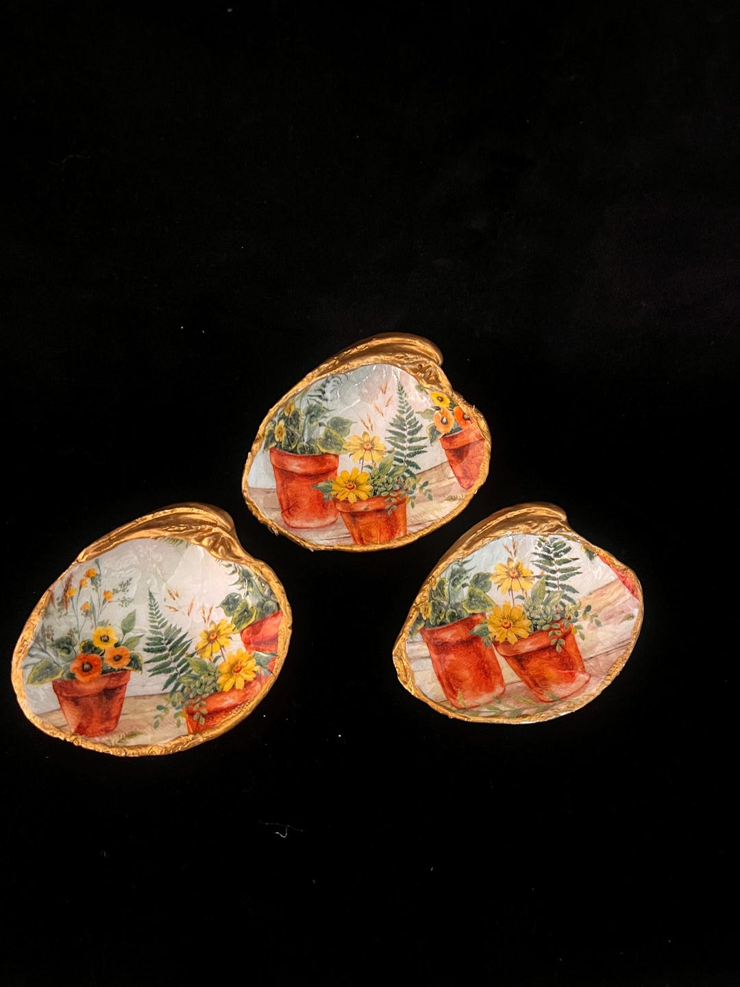 Decoupage Clam Shell With Potted Plant Motif - Etsy