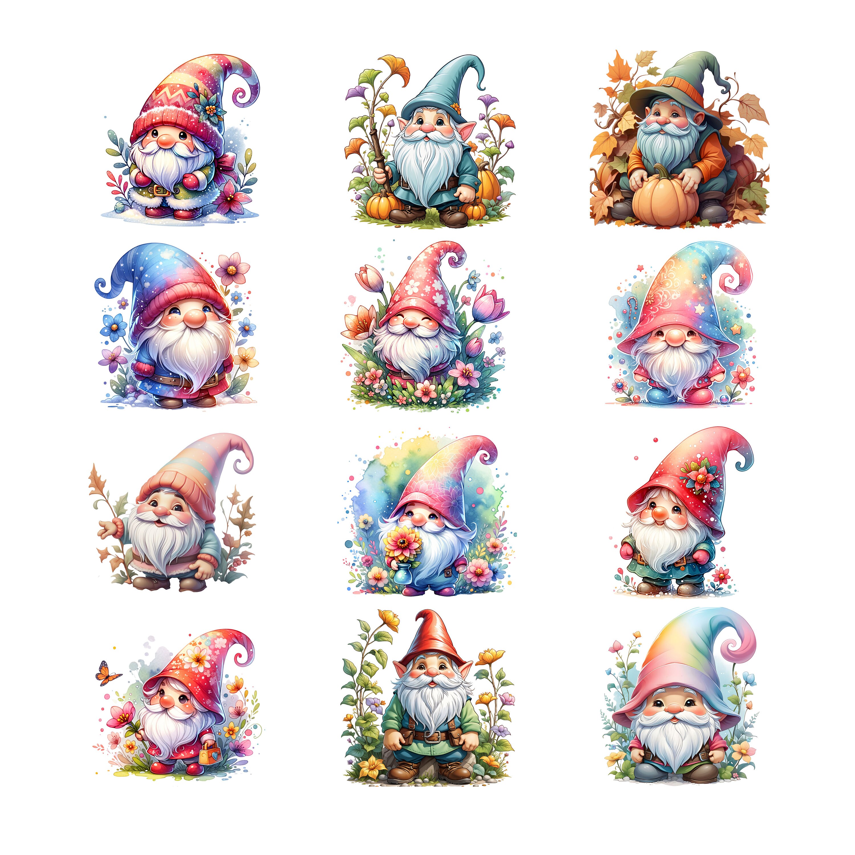 Gnomes by Month Clipart - SVG Files - 12 Seasonal Gnomes for Each Month ...