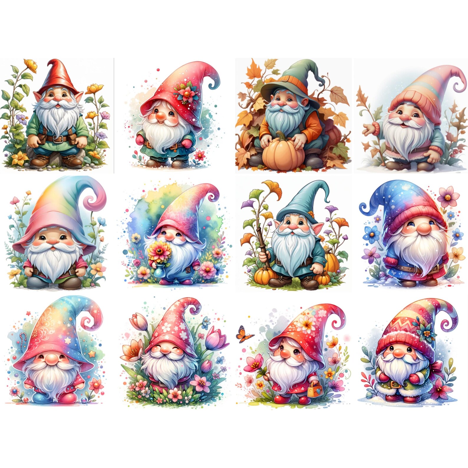 Gnomes Clipart Bundle - PNG Files - 12 Seasonal Gnomes for Every Month ...