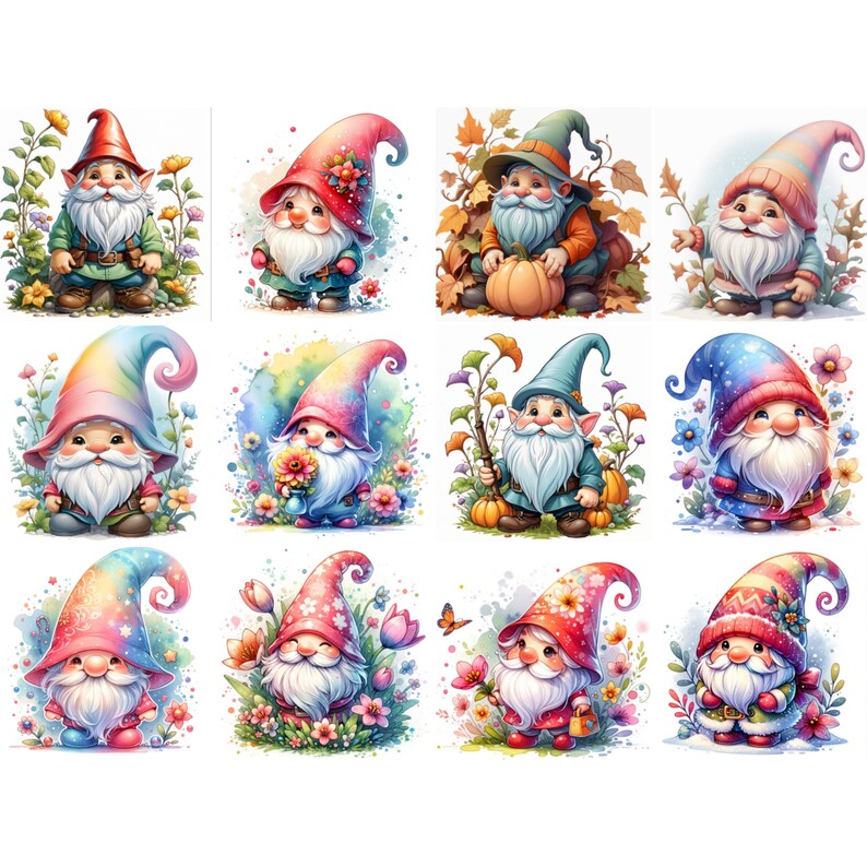 Gnomes Clipart Bundle - PNG Files - 12 Seasonal Gnomes for Every Month ...