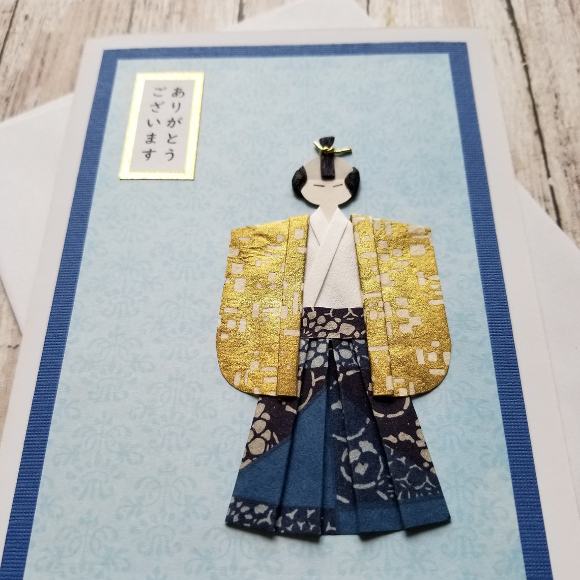 Origami Kimono Paper Doll Samurai Greeting Card Thank You Card 5 X 7 ...