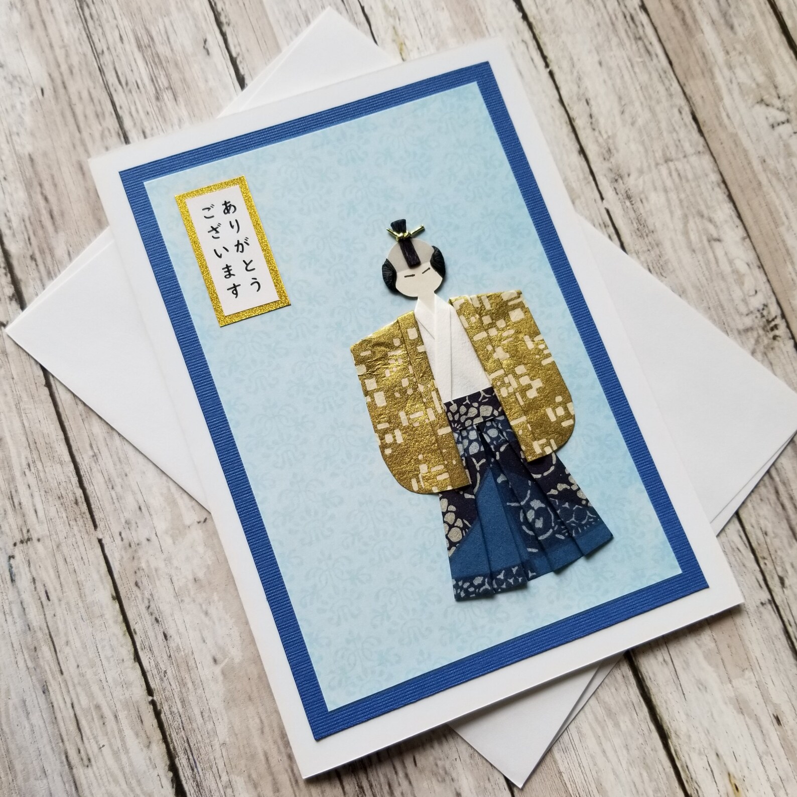 Origami Kimono Paper Doll Samurai Greeting Card Thank You Card 5 X 7 ...