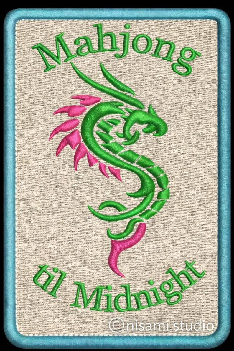 Mahjong Tile Embroidery Design, Green Dragon Patch Pattern, Mahjong ...