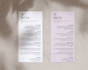 Wedding Menu Cards Place Settings Bundle Digital Template Minimalist ...