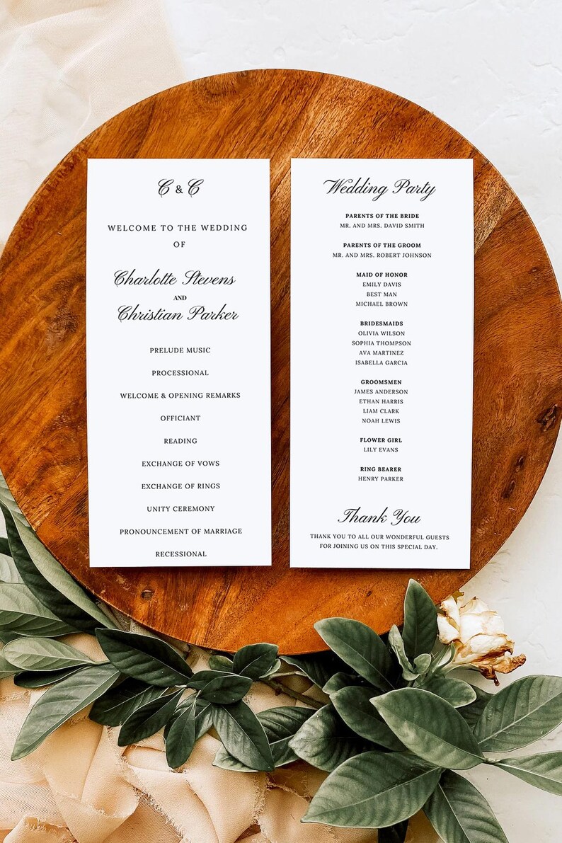 Minimal Wedding Program Template, Simple Wedding Program Template ...