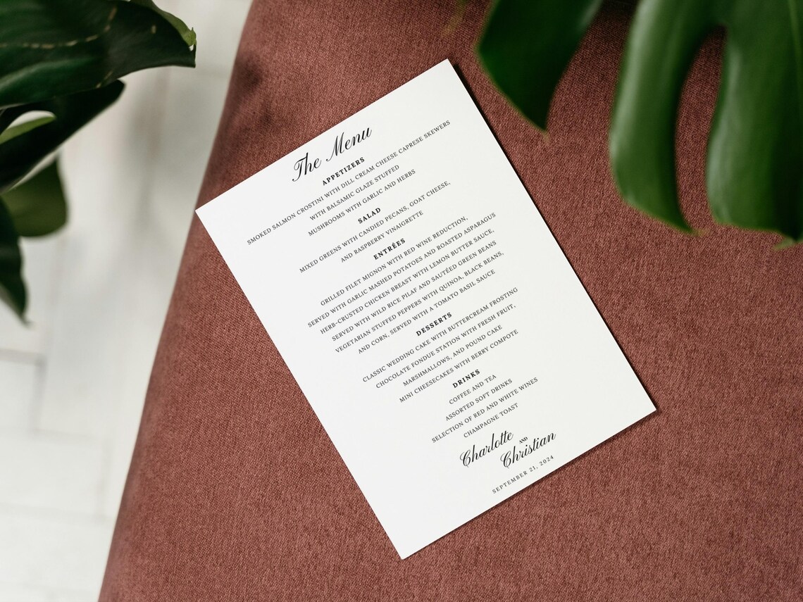 Wedding Menu Cards Place Settings Bundle Digital Template Minimalist ...