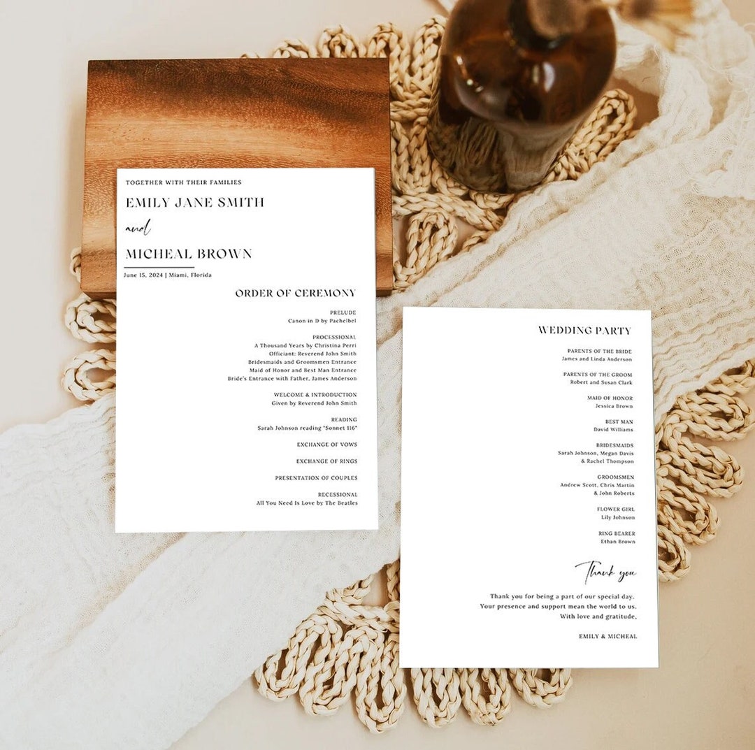 Double Sided Wedding Program Template, Wedding Itinerary Schedule Day ...
