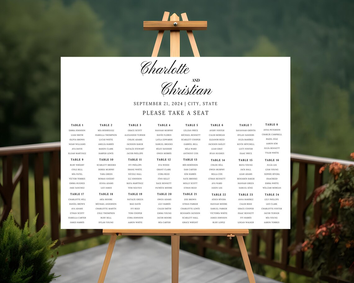 Seating Chart 24 Tables,wedding Seating Chart Template,wedding Seating ...