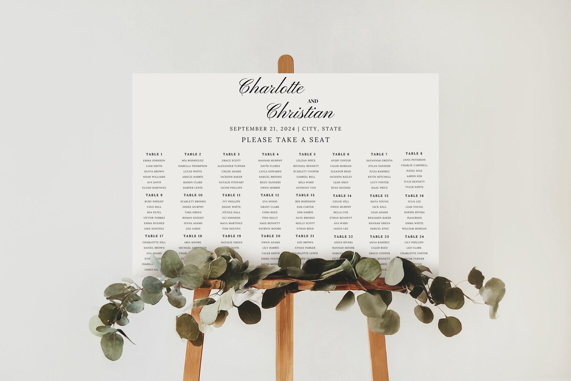 Seating Chart 24 Tables,wedding Seating Chart Template,wedding Seating ...